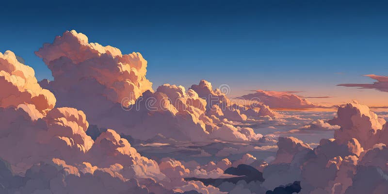 Sunset Cloudscape Panoramic View of Colorful Sky Stock Illustration - Illustration of tranquil ...
