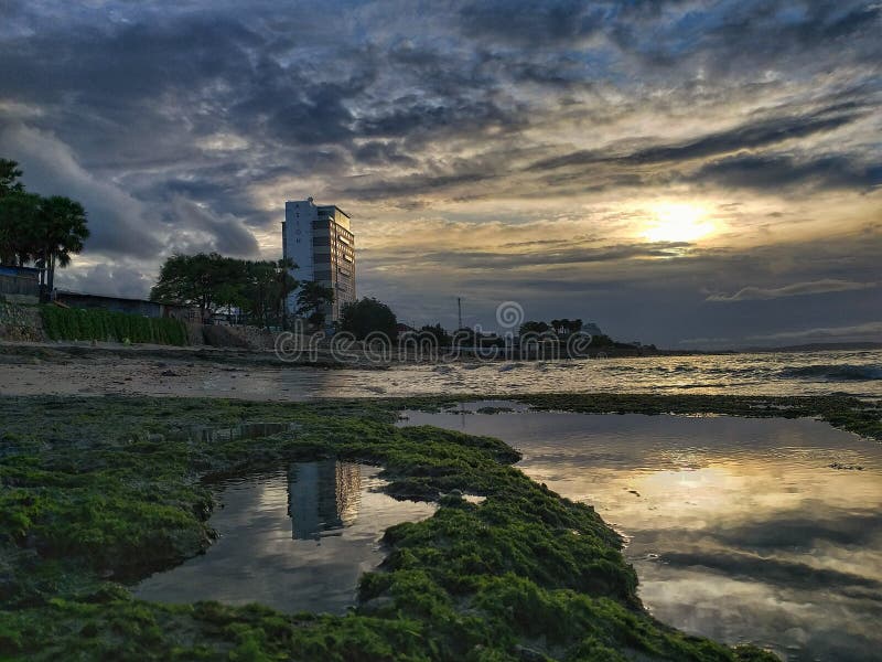 Sunset Cloudy Building on Beach Stock Image - Image of river, cloud ...
