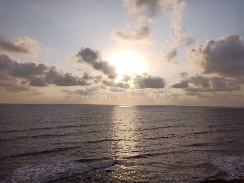 Sunset in Cloudy Day from Sea Beach Stock Image - Image of shore, ocean ...