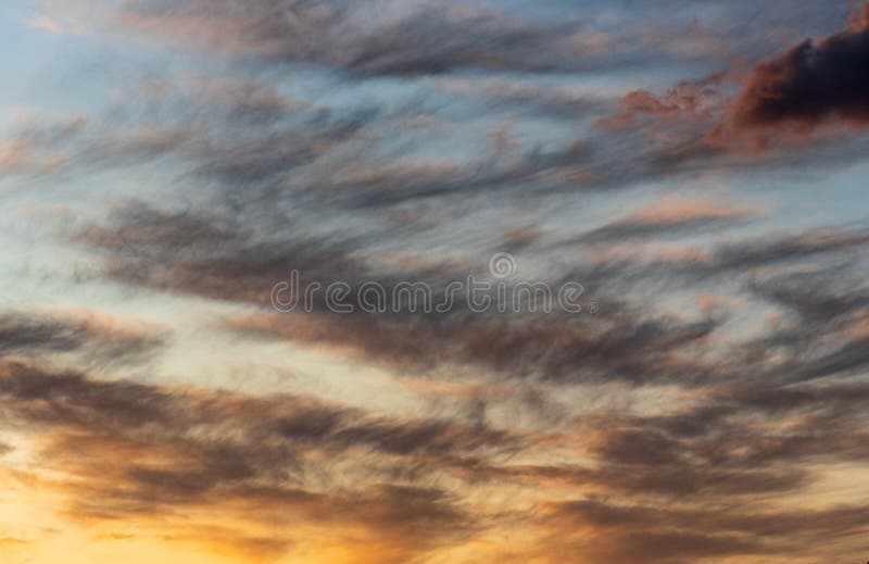 Sunset with Cloudy Sky, Cirrus Clouds, Blues, Oranges and Pinks, Nature ...