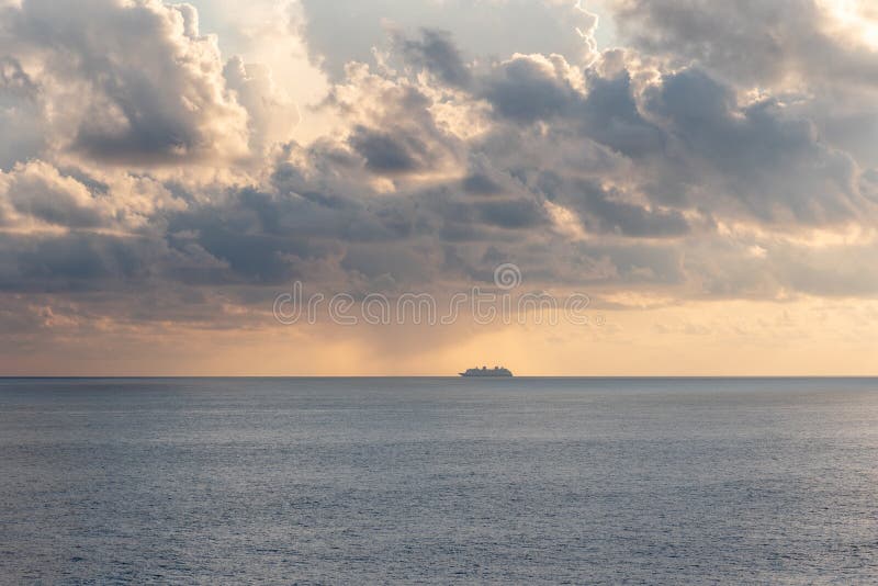 Sunset Cloudy Sky Over the Calm Ocean. Stock Photo - Image of outdoor ...