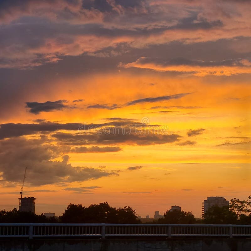 Sunset in Cloudy Sky after Raining Stock Image - Image of reflection ...