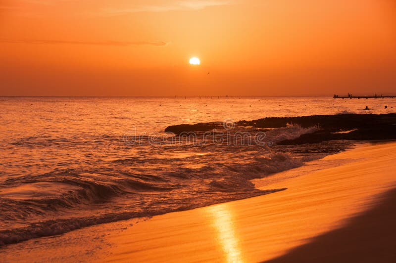 Sunset on the Coast of the Caribbean Sea. Dominican Sunset. Stock Photo ...