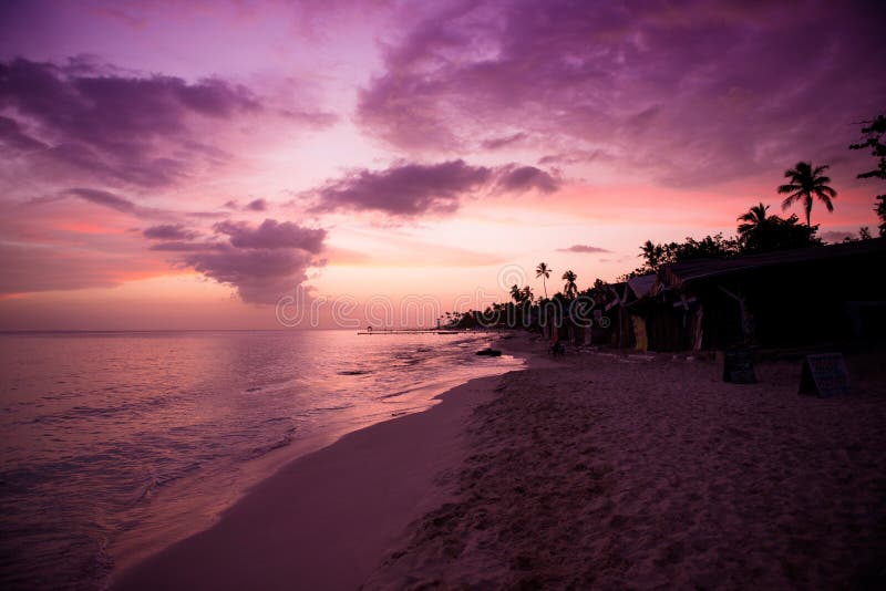 Sunset on the Coast of the Caribbean Sea. Dominican Sunset. Stock Image ...