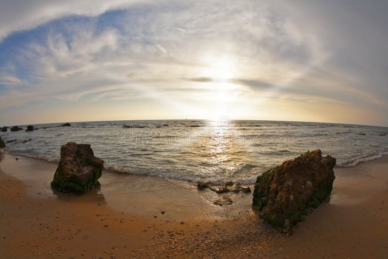 The Sunset on Coast of Mediterranean Sea Stock Image - Image of ...