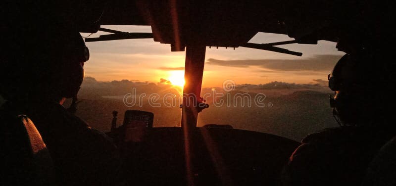 Sunset from the cockpit. stock image. Image of devices - 146744669