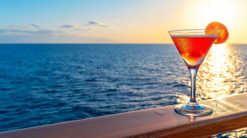 Martini Glass Sunset Vacation Cocktail Ocean Horizon View Stock Photos ...