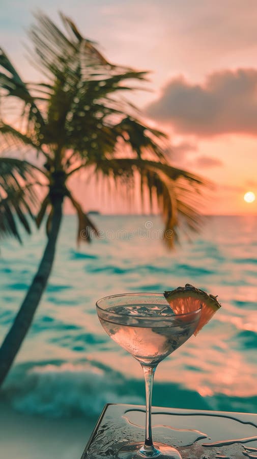 Sunset Cocktail by Tropical Beach Stock Illustration - Illustration of ...