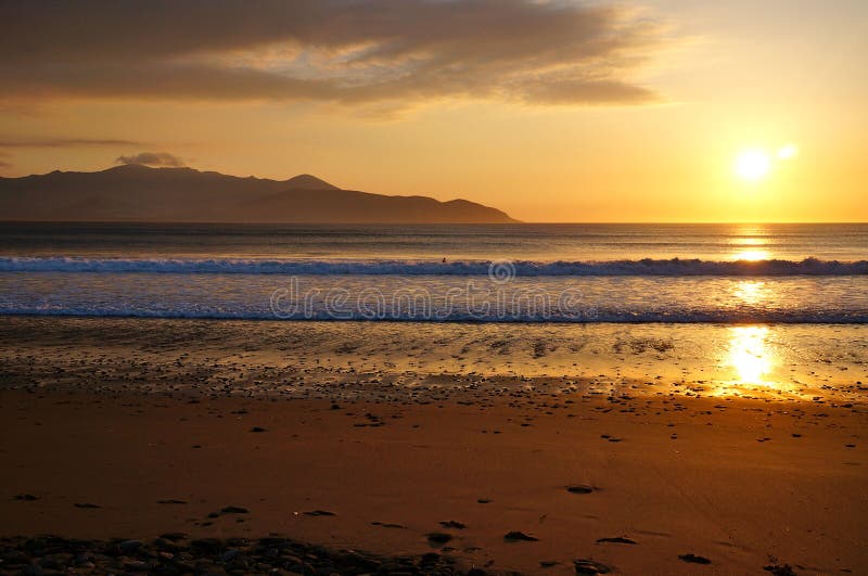 Brandon Bay Sunset with Mountains on Background Stock Image - Image of ...