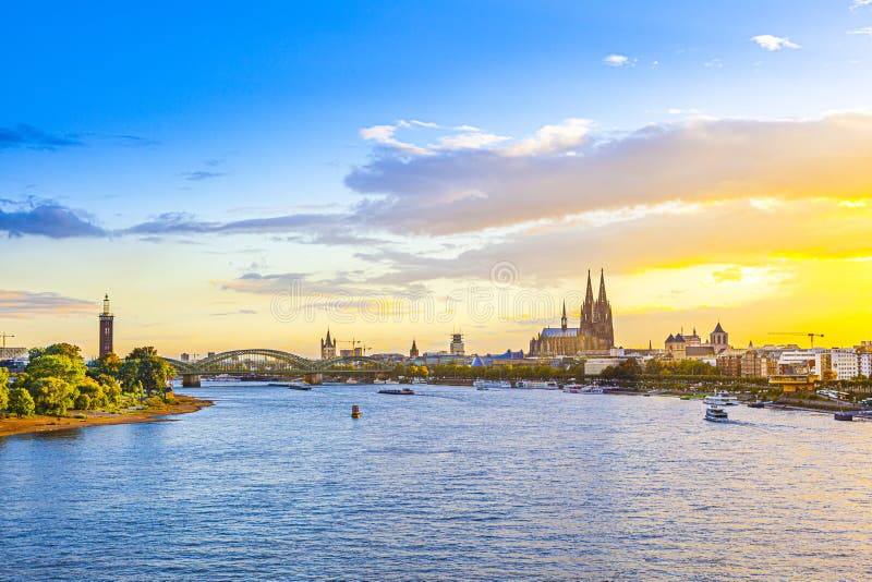 Sunset in Cologne with Dome and River Rhine Stock Image - Image of ...