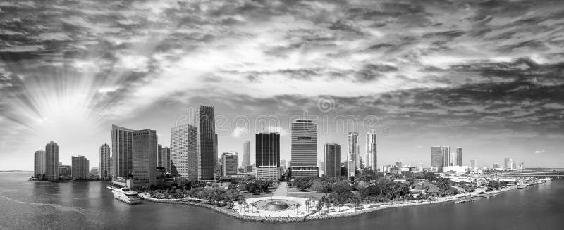 Sunset Colors of Downtown Miami As Seen from Helicopter Stock Image ...