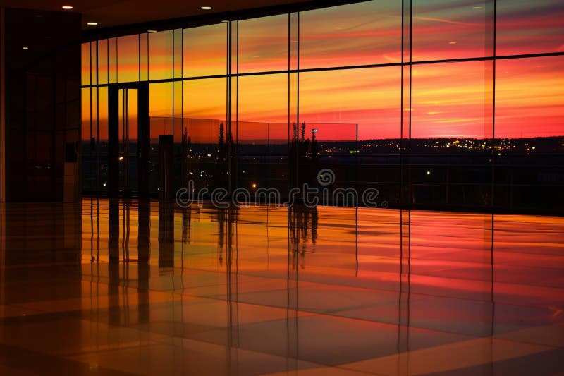 Sunset Colors Mixing with Interior Lights on Glass Reflection Stock ...