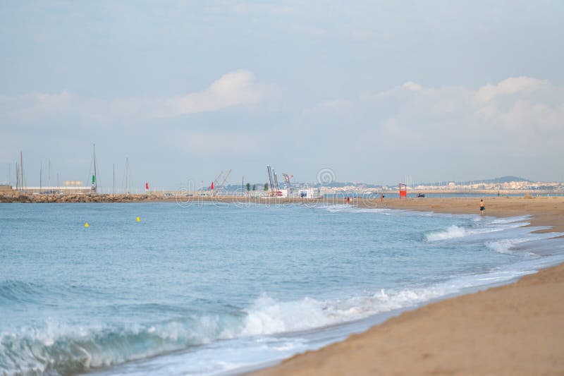 Sunset at Coma Ruga Beach in Tarragona, Spain Stock Image - Image of ...
