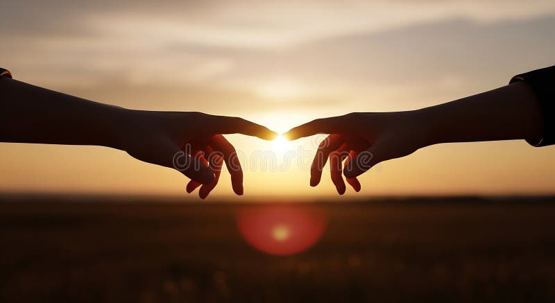 Sunset Connection: Two Hands Reaching for Each Other in Golden Hour ...