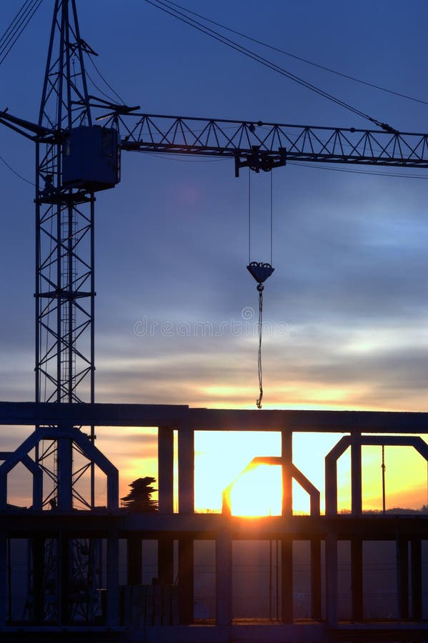 Construction Site at Sunset Stock Photo - Image of silhouette, build ...