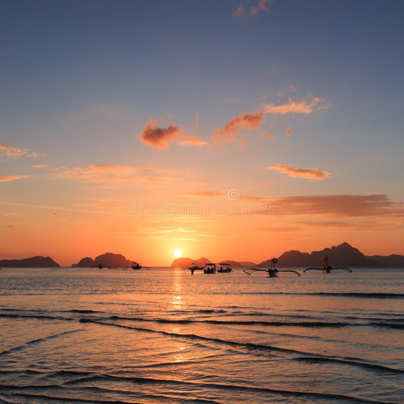 Sunset at Corong Corong Beach, Palawan, Philippines Stock Image - Image ...