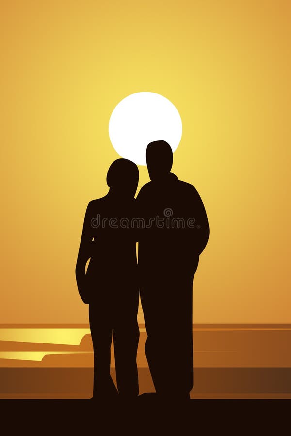 Romantic Couple Sunset Beach Stock Illustration - Illustration of ...