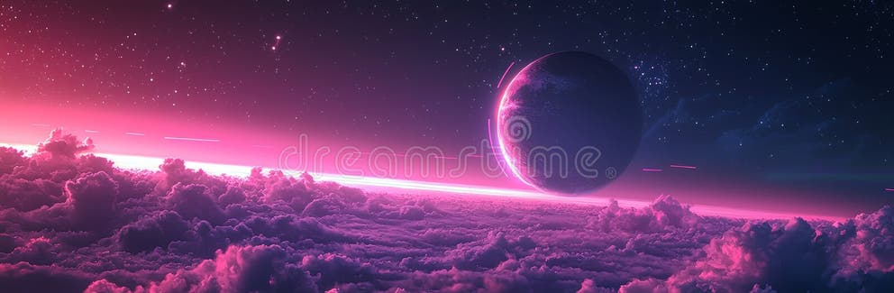 Sunset with a Crescent Moon and Colorful Clouds Stock Illustration ...