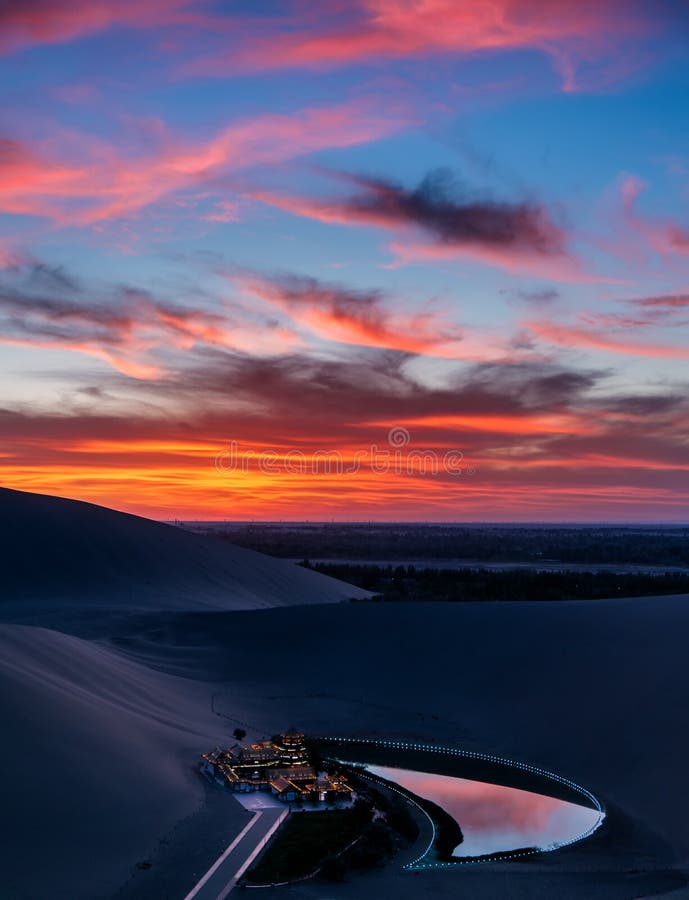 Crescent Spring, Dun Huang, China Stock Image - Image of huang, morning ...