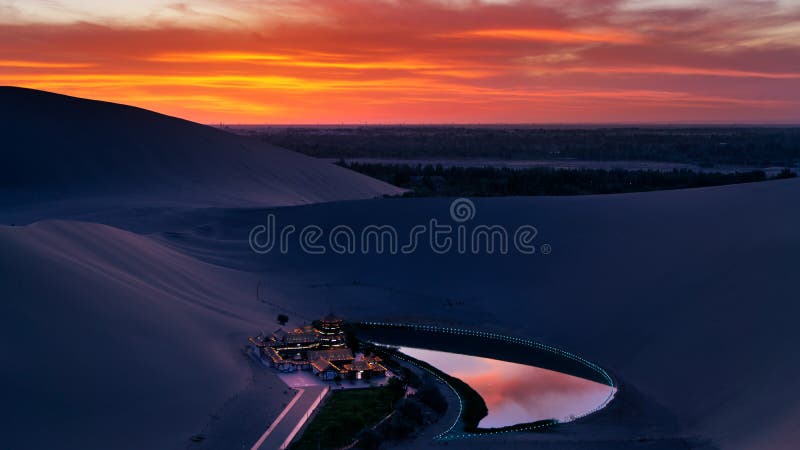 Crescent Spring, Dun Huang, China Stock Image - Image of huang, morning ...