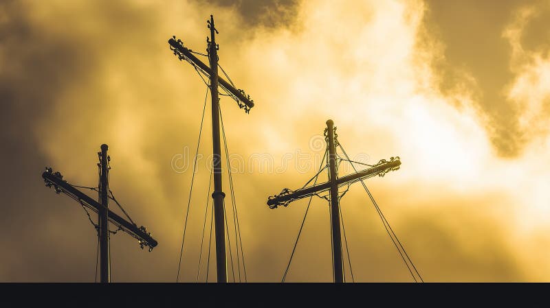 Sunset Crosses Hilltop Dramatic Sky Faith Stock Photo - Image of peace ...
