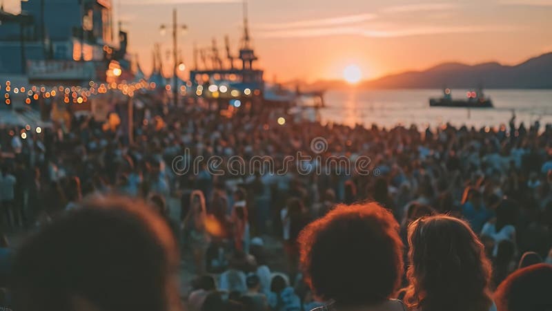 Sunset Crowd Gathering stock footage. Video of summer - 388402290