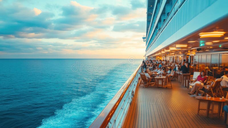 Sunset Cruise: Passengers Relaxing on Deck Stock Illustration - Illustration of luxury, resort ...