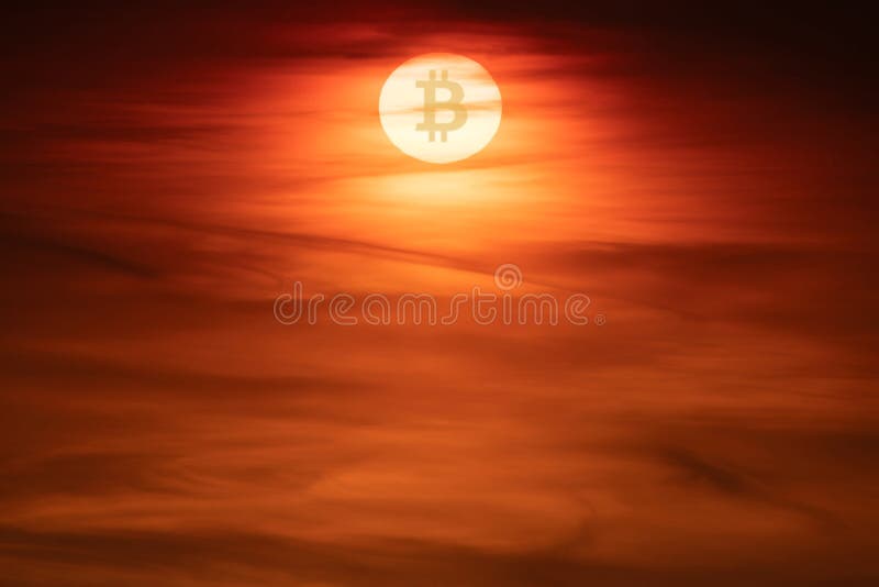 Sunset with Crypto Currency Bitcoin Symbol on the Sun. Falling C Stock ...