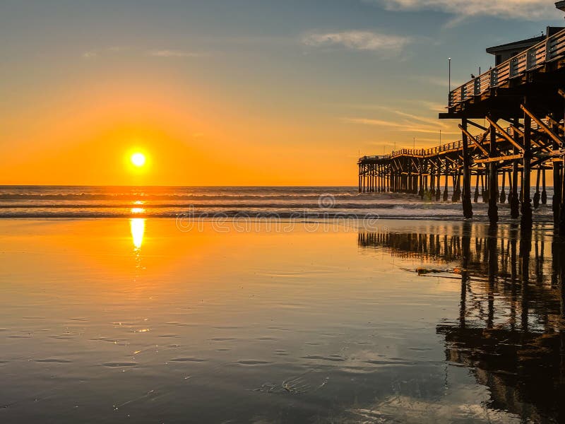 Sunset at crystal pier stock image. Image of structure - 241801821