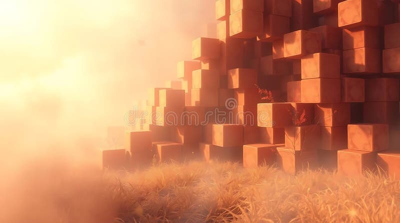 Sunset Cubes with Field, and Abstract Art Stock Image - Image of hazy ...