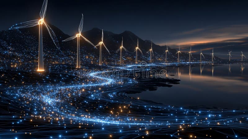 At Sunset, Cutting-edge Wind Turbines Utilize Renewable Energy ...