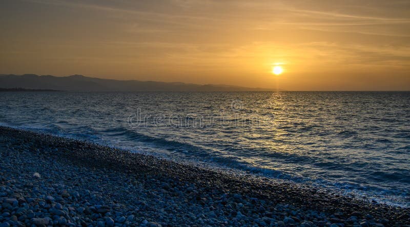 Sunset in Cyprus Sea View Mountains and Sky. Mediterranean Stock Image ...