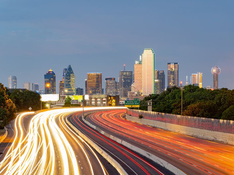 Sunset Dallas Skyline with Highway Stock Image - Image of light, states ...