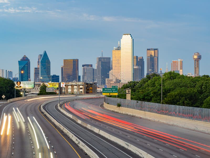 Sunset Dallas Skyline with Highway Editorial Image - Image of ...