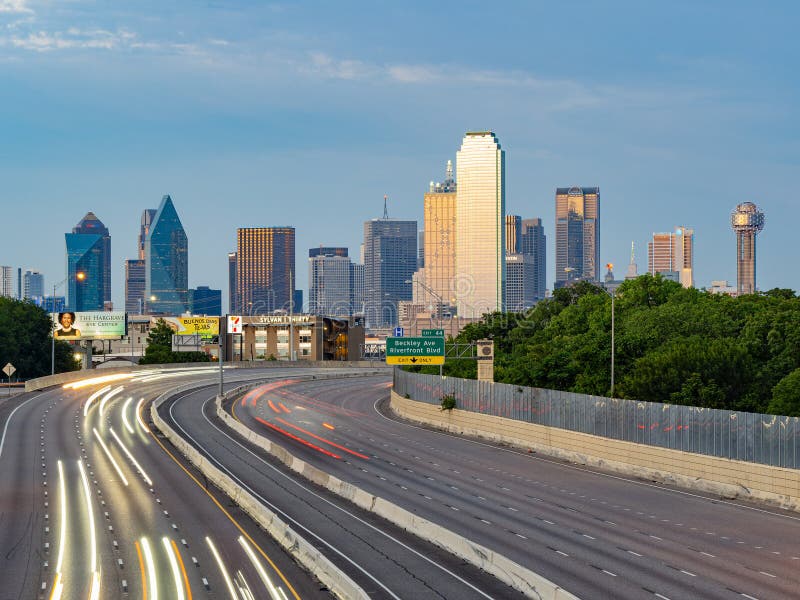 Sunset Dallas Skyline with Highway Editorial Photography - Image of ...