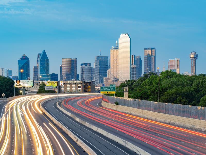 Sunset Dallas Skyline with Highway Editorial Photography - Image of ...