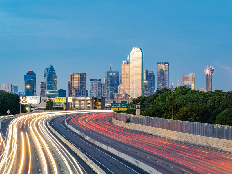 Sunset Dallas Skyline with Highway Editorial Photography - Image of ...