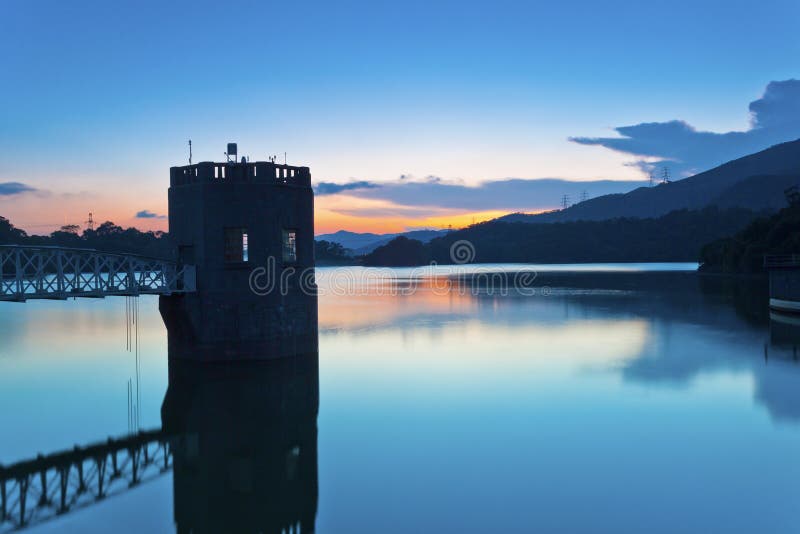 Sunset dam stock image. Image of night, blue, beautiful - 33553929