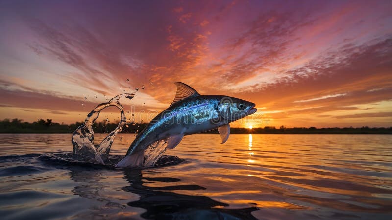 Sunset Dance: Tequila Splitfin Soaring through Vibrant Waters Stock ...