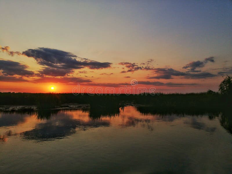 Sunset in the Danube Delta. Stock Image - Image of morning, evening ...