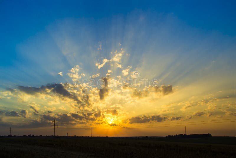 Sunset Dawn Sun Rays Over the City Sky Stock Image - Image of beautiful ...