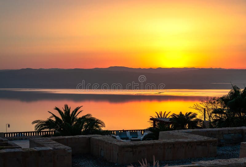 Sunset in Dead Sea, Jordan. Horizon Over Water Stock Image - Image of ...