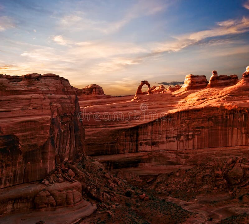 Sunset of Delicate Arch stock photo. Image of abstract - 12711876