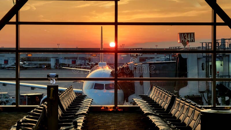 Sunset in Delta Detroit Metro Airport Editorial Stock Image - Image of ...