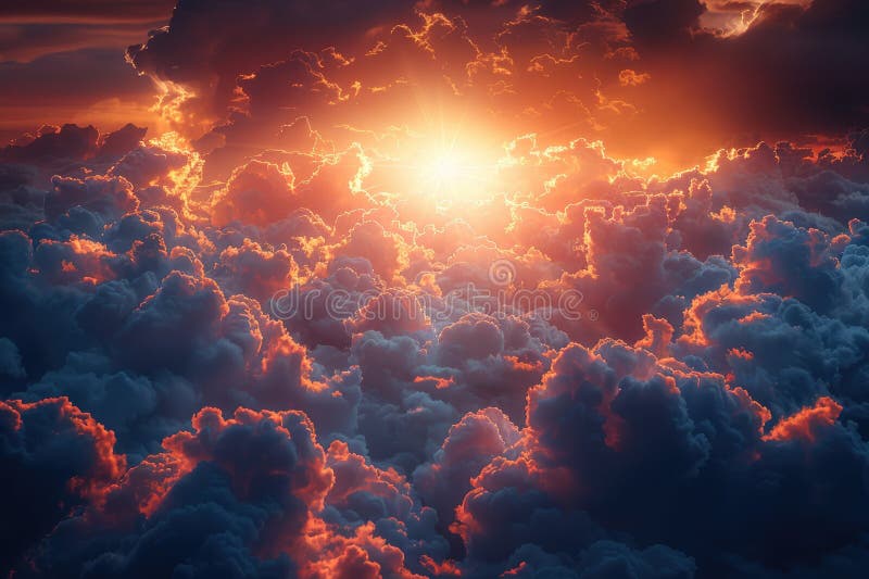 Spectacular Sunset Above Dramatic Cloudscape, Heavenly Golden Hues ...