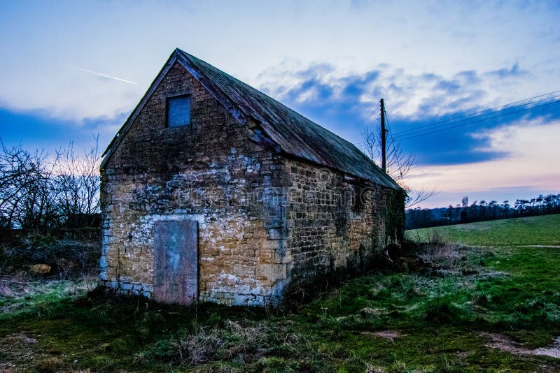 Sunset at the Derelict Barn Stock Image - Image of johnston, stone ...