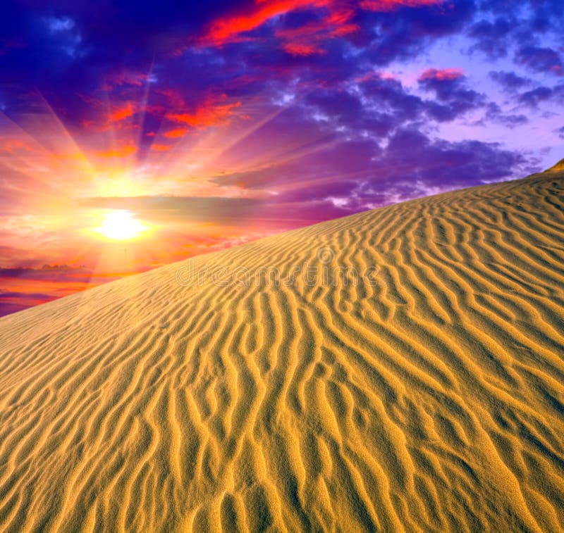 Sandy Desert at Sunset Time Stock Photo - Image of morocco, adventure ...