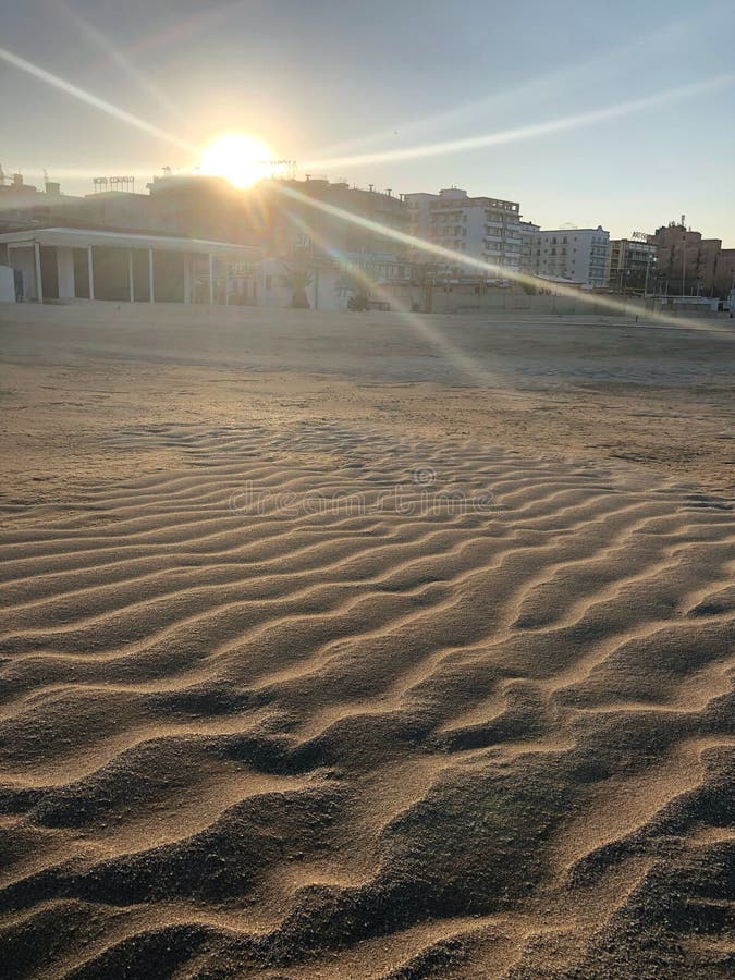 Sunset on the Desert Beach of Rimini Stock Image - Image of landscape ...