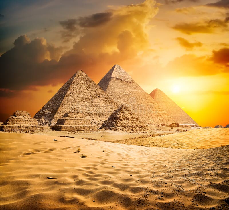 Pyramids at sunset stock photo. Image of famous, site - 101093414