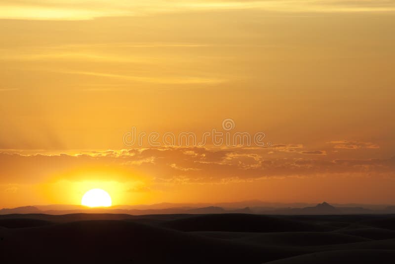 Sunset in the Desert at Erg Chebbi, Merzouga. Stock Image - Image of ...